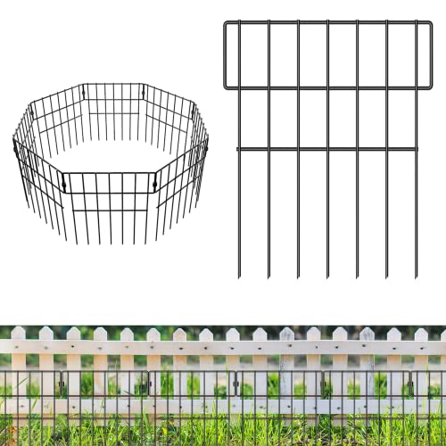 19 Pack Animal Barrier Fence - No Dig Garden Decorative Fence Rustproof Metal Wire Panel Border for Dog Rabbits Ground Stakes Defence and Outdoor Patio, T Shape. Total Length 17 in(H) X 20.6 Ft(L)