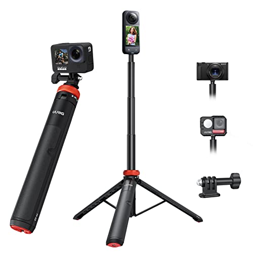 UURIG 52" Extendable Camera Tripod for Insta360 X3 X2 Selfie Stick Tripod with 1/4" Screw Mini Portable Camera Stand Tripod for GoPro Max Hero 11 10 9 8 7 6 5/DJI Osmo/AKASO/SJCAM/Action Camera