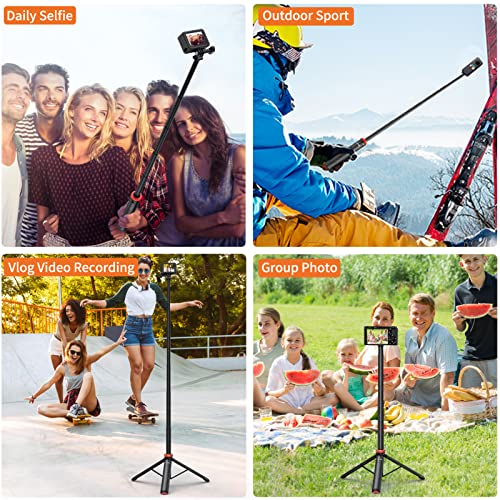 UURIG 52" Extendable Camera Tripod for Insta360 X3 X2 Selfie Stick Tripod with 1/4" Screw Mini Portable Camera Stand Tripod for GoPro Max Hero 11 10 9 8 7 6 5/DJI Osmo/AKASO/SJCAM/Action Camera