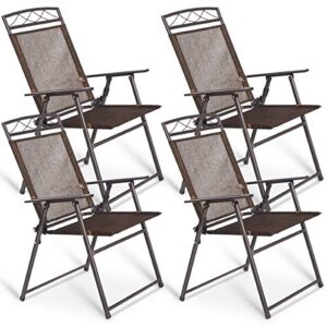 giantex set of 4 patio folding sling chairs steel camping deck garden pool backyard chairs