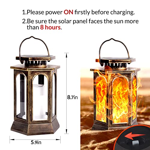 Walensee Solar Lights Outdoor With Flickering Flame (2 Pack Bronze) Upgraded Metal Solar Powered Lanterns Landscape Decoration Hanging Lighting Waterproof LED Umbrella Light for Patio Garden Deck Yard