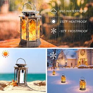 Walensee Solar Lights Outdoor With Flickering Flame (2 Pack Bronze) Upgraded Metal Solar Powered Lanterns Landscape Decoration Hanging Lighting Waterproof LED Umbrella Light for Patio Garden Deck Yard