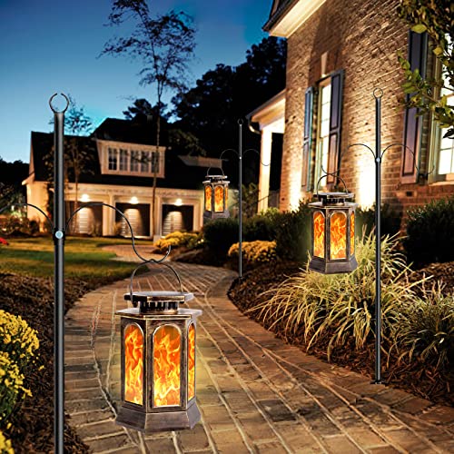 Walensee Solar Lights Outdoor With Flickering Flame (2 Pack Bronze) Upgraded Metal Solar Powered Lanterns Landscape Decoration Hanging Lighting Waterproof LED Umbrella Light for Patio Garden Deck Yard