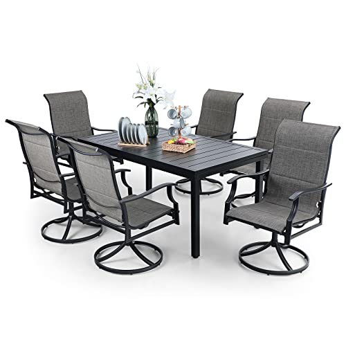 PHI VILLA 7 Piece Patio Dining Set, Outdoor Table Chairs Set with 6 High Back Swivel Dining Chairs and Extendable Metal Patio Table for 6-8 Person, Outdoor Furniture Dining Set for Lawn Garden