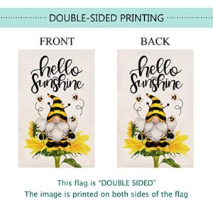 Baccessor Spring Summer Hello Sunshine Sunflower Garden Flag Double Sided, Sunflower Gnome Bees Funny Gnome Farmhouse Yard Flag Seasonal Holiday Outdoor Outside Decoration 12.5x18 Inch