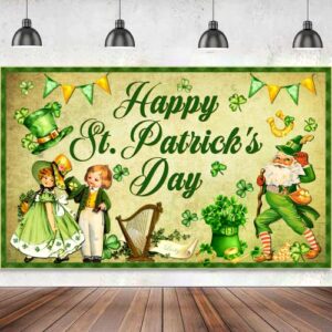 st patricks day backdrop, 71″ x 43″ vintage happy st patricks day banner st patricks day decorations vintage st patricks day decor shamrock irish luck day st patrick backdrop for photography