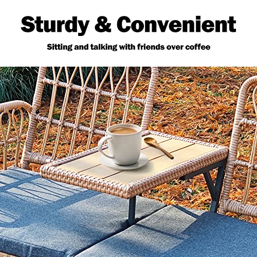 Leasbar Outdoor Patio Loveseat Rattan Conversation Furniture Set with Cushions Built-in Coffee Table for Garden Lawn Backyard Poolside