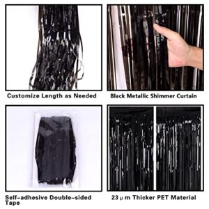 2 Pack 3.2ft x 8.2ft Black Tinsel Foil Fringe Curtains, Metallic Foil Tinsel Photo Booth Backdrop Streamer for New Years Decorations Halloween Bachelorette Birthday Holiday Celebration Party Supplies