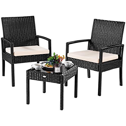 Goplus Rattan Furniture Set for Outdoor Patio Backyard Garden, 3-Piece Wicker Conversation Set