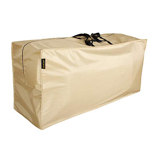 Hentex Outdoor cushion storage bag Waterproof Dustproof Patio Cushion Storage Bag with Zipper and Handle large Duffle Bag Garden Furniture Cushion Carrying Bag PVC free 48" L×16" W×22" H (Beige)