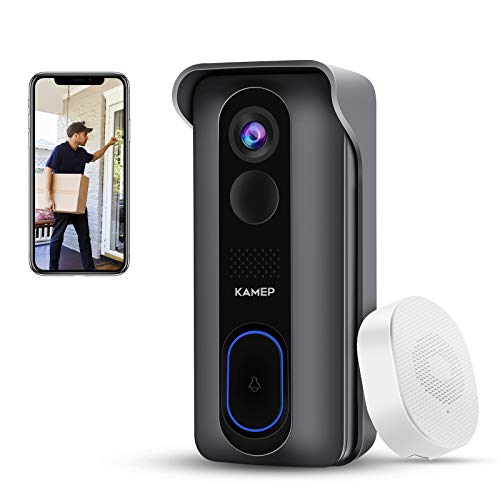 [Upgraded] Wireless WiFi Video Doorbell Camera with Chime HD 1080P Waterproof Home Security Doorbell Camera Battery Powered with 2-Way Audio, Motion Detection,IR,Wide Angle,Cloud Storage, KAMEP