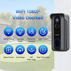 [Upgraded] Wireless WiFi Video Doorbell Camera with Chime HD 1080P Waterproof Home Security Doorbell Camera Battery Powered with 2-Way Audio, Motion Detection,IR,Wide Angle,Cloud Storage, KAMEP