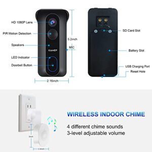 [Upgraded] Wireless WiFi Video Doorbell Camera with Chime HD 1080P Waterproof Home Security Doorbell Camera Battery Powered with 2-Way Audio, Motion Detection,IR,Wide Angle,Cloud Storage, KAMEP