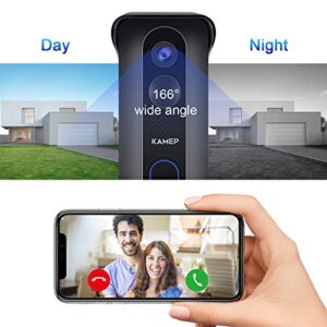 [Upgraded] Wireless WiFi Video Doorbell Camera with Chime HD 1080P Waterproof Home Security Doorbell Camera Battery Powered with 2-Way Audio, Motion Detection,IR,Wide Angle,Cloud Storage, KAMEP