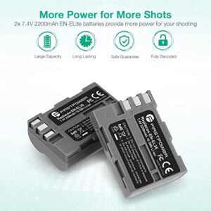 FirstPower EN-EL3e Battery 2-Pack 2200mAh and Dual USB Charger Compatible with Nikon D50, D70, D70s, D80, D90, D100, D200, D300, D300S, D700 Digital SLR Cameras