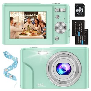 digital baby camera for kids boys girls adults,1080p 48mp kids camera with 32gb sd card,2.4 inch kids digital camera with 16x digital zoom, compact mini camera kid camera for kids/teens/student（green）