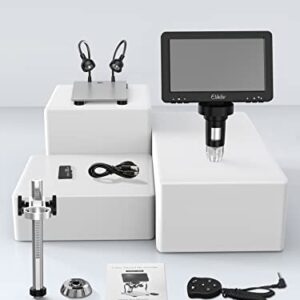 Elikliv 7" LCD Digital Microscope 1200X, 1080P Coin Microscope with Wired Remote, 12MP Ultra-Precise Focusing, 10 LED Fill Lights, PC View, Metal Stand, Windows/Mac Compatible, 32GB