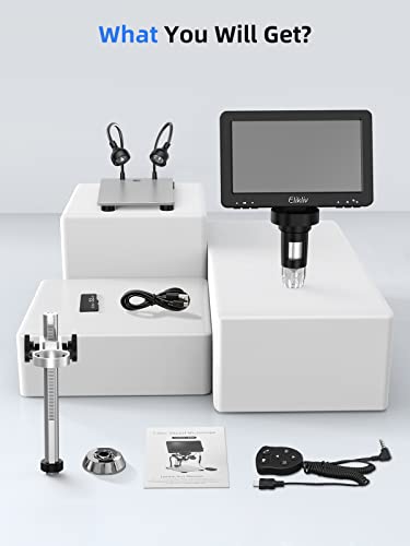 Elikliv 7" LCD Digital Microscope 1200X, 1080P Coin Microscope with Wired Remote, 12MP Ultra-Precise Focusing, 10 LED Fill Lights, PC View, Metal Stand, Windows/Mac Compatible, 32GB