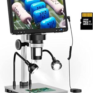 Elikliv 7" LCD Digital Microscope 1200X, 1080P Coin Microscope with Wired Remote, 12MP Ultra-Precise Focusing, 10 LED Fill Lights, PC View, Metal Stand, Windows/Mac Compatible, 32GB