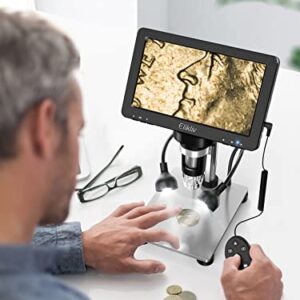 Elikliv 7" LCD Digital Microscope 1200X, 1080P Coin Microscope with Wired Remote, 12MP Ultra-Precise Focusing, 10 LED Fill Lights, PC View, Metal Stand, Windows/Mac Compatible, 32GB