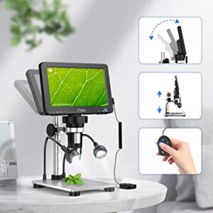 Elikliv 7" LCD Digital Microscope 1200X, 1080P Coin Microscope with Wired Remote, 12MP Ultra-Precise Focusing, 10 LED Fill Lights, PC View, Metal Stand, Windows/Mac Compatible, 32GB