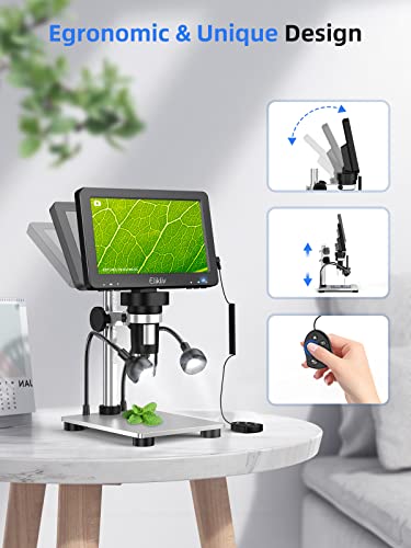 Elikliv 7" LCD Digital Microscope 1200X, 1080P Coin Microscope with Wired Remote, 12MP Ultra-Precise Focusing, 10 LED Fill Lights, PC View, Metal Stand, Windows/Mac Compatible, 32GB