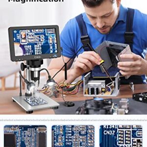 Elikliv 7" LCD Digital Microscope 1200X, 1080P Coin Microscope with Wired Remote, 12MP Ultra-Precise Focusing, 10 LED Fill Lights, PC View, Metal Stand, Windows/Mac Compatible, 32GB