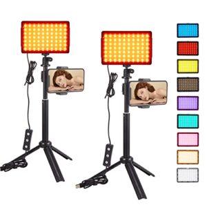 swdport 2-pack studio led video light streaming lights computer light camera webcam photo lighting with tripod stand 9 color filters for video recording filming photography video conferencing zoom