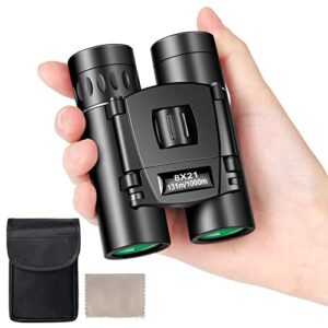 poldr 8x21 mini pocket binoculars compact, small clear view binoculars for adults, easy focus lightweight portable binoculars for bird watching theater opera travel