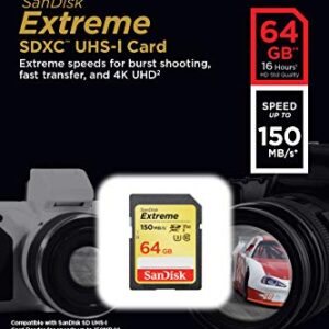 SanDisk 64GB Extreme SDXC UHS-I Memory Card - 150MB/s, C10, U3, V30, 4K UHD, SD Card - SDSDXV6-064G-GNCIN