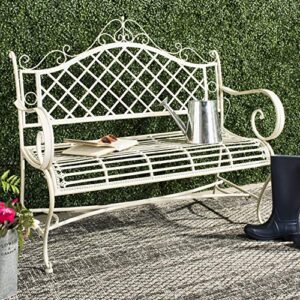 safavieh pat5017a collection adina antique white wrought iron 51.25″ outdoor garden bench