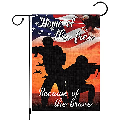 Patriotic Memorial Day Garden Flag Home of The Free Because of The Brave Soldier Garden Flags 4th of July 12x18 Inch Double Sided Burlap Yard Banner for Spring Summer Outdoor Decor(ONLY FLAG)