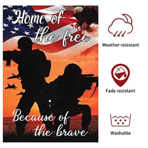 Patriotic Memorial Day Garden Flag Home of The Free Because of The Brave Soldier Garden Flags 4th of July 12x18 Inch Double Sided Burlap Yard Banner for Spring Summer Outdoor Decor(ONLY FLAG)