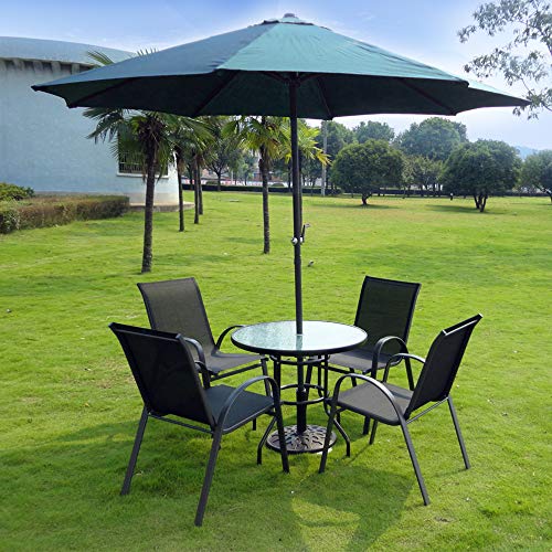 VINGLI Patio Table with Umbrella Hole, 32" Round Outdoor Dining Table Steel Tempered Glass Patio Table Outdoor Table for Balcony Garden Deck