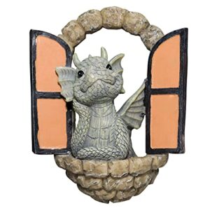 dragon garden ornament resin craft ornament statue fairy door for wall fairy door yard art outdoor and garden solar light luminous sand open door dragon wall statue outdoors decor (eye to eye)