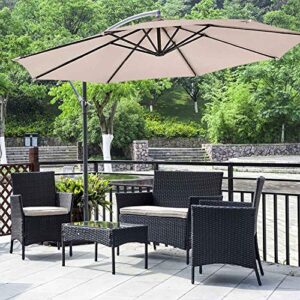 fdw patio furniture set 4pieces outdoor patio chairs wicker sofa garden conversation bistro sets with patio umbrella offset 10′ hanging umbrella for yard or backyard