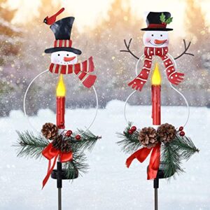 Doingart 2pc Snowman Solar Light Christmas Decorations,Solar Powered Red Scarf Snowman Stake,Christmas Snowman Decoration for Lawn Garden Yard