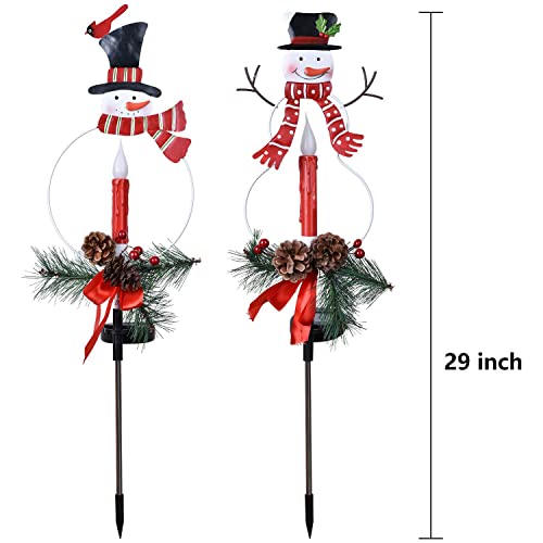 Doingart 2pc Snowman Solar Light Christmas Decorations,Solar Powered Red Scarf Snowman Stake,Christmas Snowman Decoration for Lawn Garden Yard