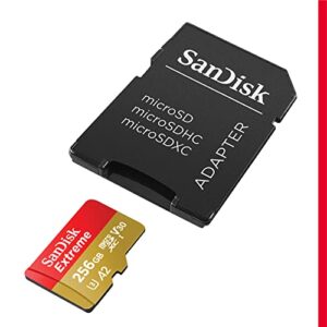 SanDisk 256GB Extreme microSDXC UHS-I Memory Card with Adapter - Up to 190MB/s, C10, U3, V30, 4K, 5K, A2, Micro SD Card - SDSQXAV-256G-GN6MA