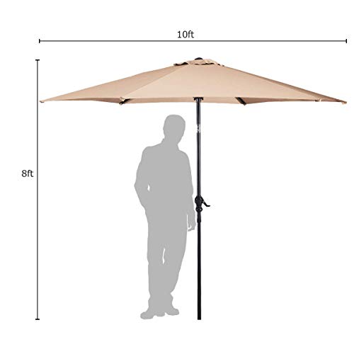 SPSUPE 10-Foot Outdoor Water/UV-Resistant Patio Umbrella, Round Tilt Garden Market Table Mental Umbrella, with Crank, Adjustable Levels, Perfect For BBQ, Seaside, Swimming Pool, Beige