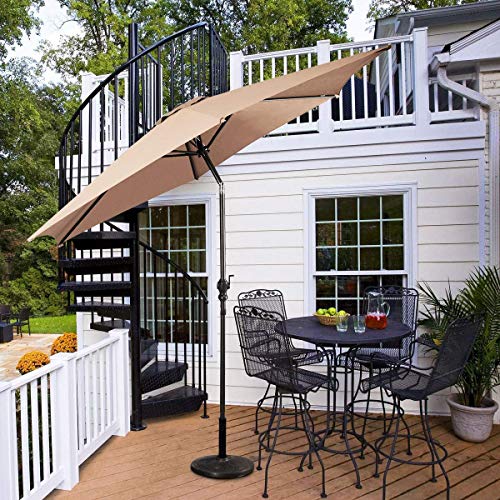 SPSUPE 10-Foot Outdoor Water/UV-Resistant Patio Umbrella, Round Tilt Garden Market Table Mental Umbrella, with Crank, Adjustable Levels, Perfect For BBQ, Seaside, Swimming Pool, Beige