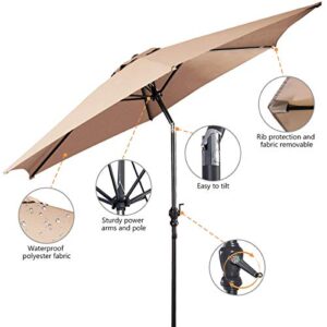 SPSUPE 10-Foot Outdoor Water/UV-Resistant Patio Umbrella, Round Tilt Garden Market Table Mental Umbrella, with Crank, Adjustable Levels, Perfect For BBQ, Seaside, Swimming Pool, Beige