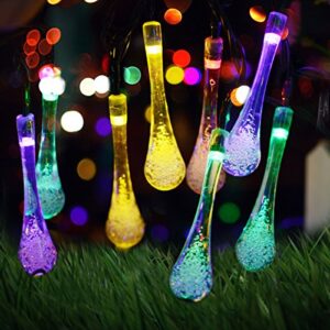 seyeon solar string lights water drop decorative lights string waterproof outdoor garden fairy lights for patio, yard, home, parties 2-pack (colorful)