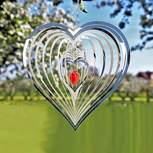 Wind Spinners for Yard and Garden,Kinetic Wind Sculpture,Wind Spinners Outdoor Hanging,Wind Sculptures & Spinners Yard Decor Heart Wind Spinners TEAYTIS (Silver)