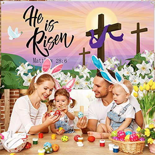 Easter Jesus Backdrop Easter Jesus He is Risen Background Banner Easter Resurrection Background for Easter Day Celebration Party Decor Banner Photo Easter Background Photo Props for Home Outdoor