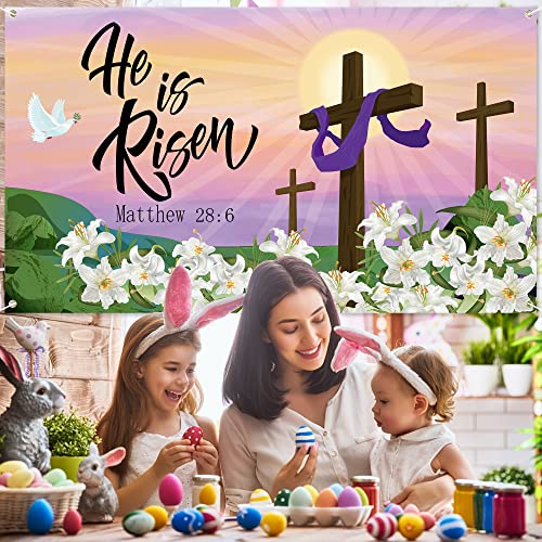 Easter Jesus Backdrop Easter Jesus He is Risen Background Banner Easter Resurrection Background for Easter Day Celebration Party Decor Banner Photo Easter Background Photo Props for Home Outdoor