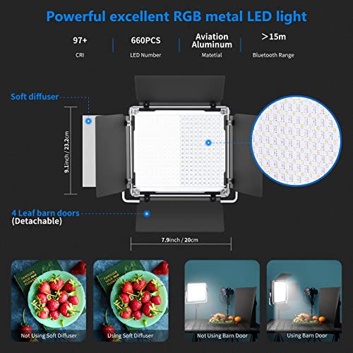 Neewer 660 RGB Led Video Light with APP Control, 360°Full Color Video Lighting, CRI 97+ with Barndoor/U Bracket for Gaming, Streaming, YouTube, Webex, Broadcasting, Web Conference, Photography