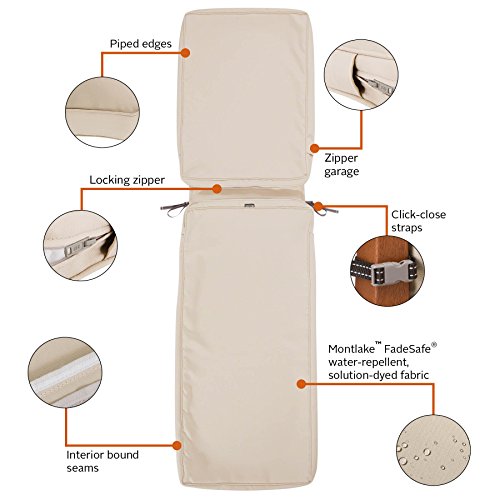 Classic Accessories Montlake FadeSafe Water-Resistant 80 x 26 x 3 Inch Outdoor Chaise Lounge Cushion Slip Cover, Patio Furniture Cushion Cover, Antique Beige, Patio Furniture Cushion Covers