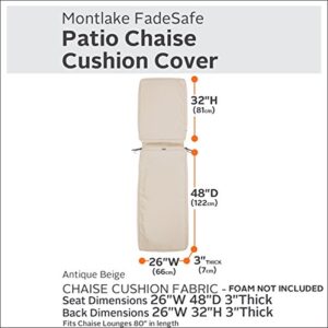 Classic Accessories Montlake FadeSafe Water-Resistant 80 x 26 x 3 Inch Outdoor Chaise Lounge Cushion Slip Cover, Patio Furniture Cushion Cover, Antique Beige, Patio Furniture Cushion Covers