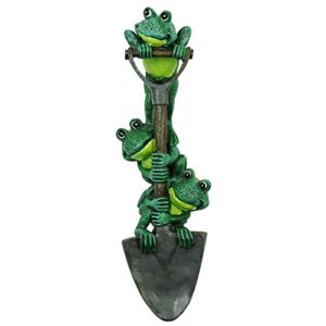 dreamseden frog garden statue lawn ornament decor, 3 cute frogs figurines on a shovel, fairy outdoor patio yard decorations